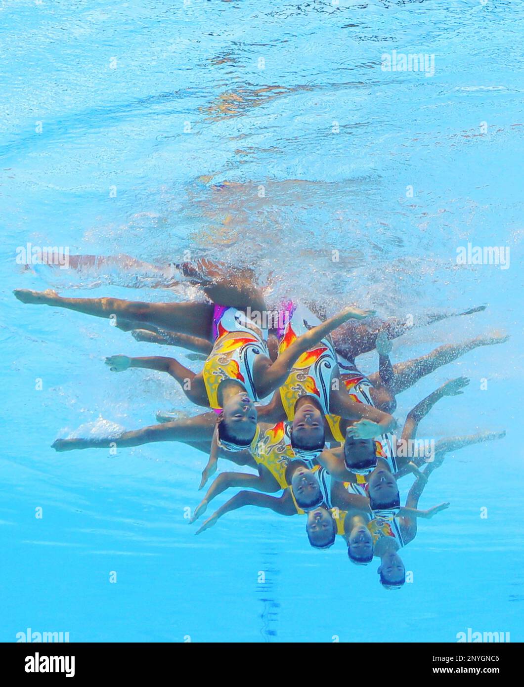 An underwater photo shows Japanese team competing during the women's ...