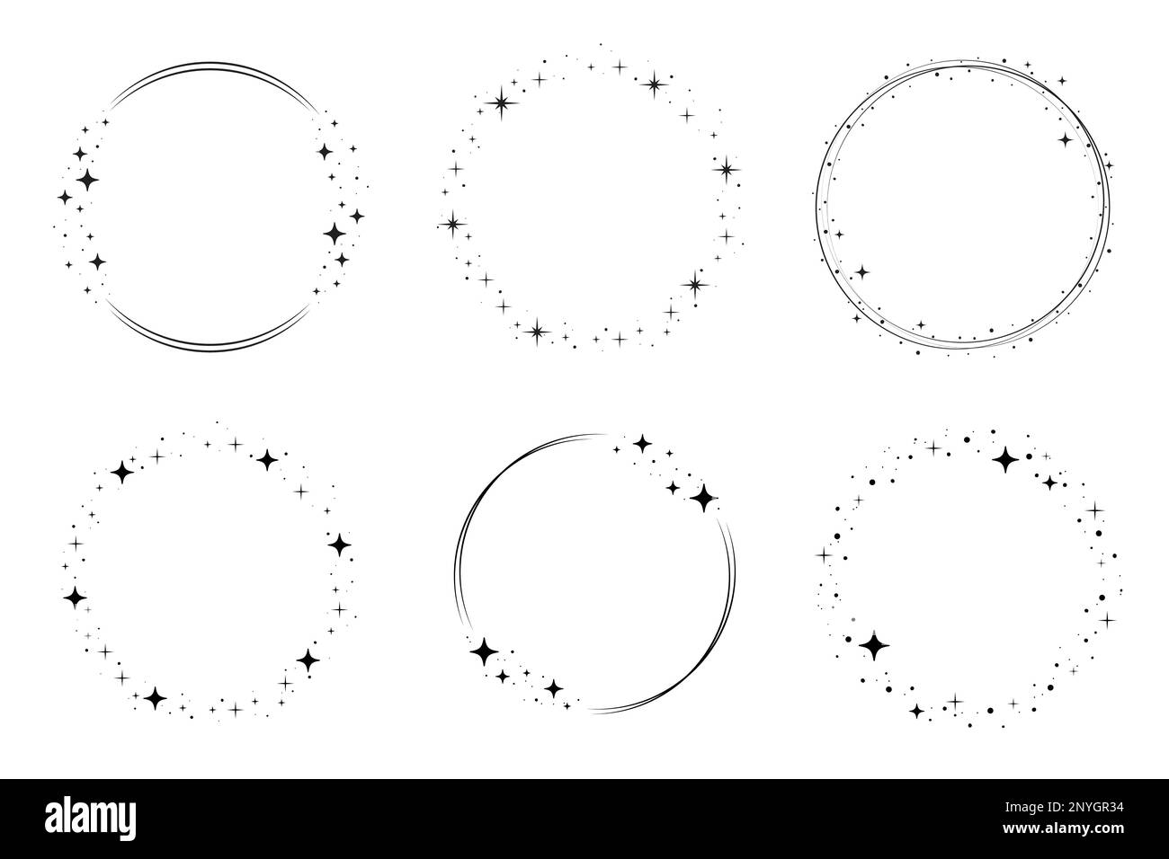 Circle star border frame set. Sparkle circle frame. Wreath round ...