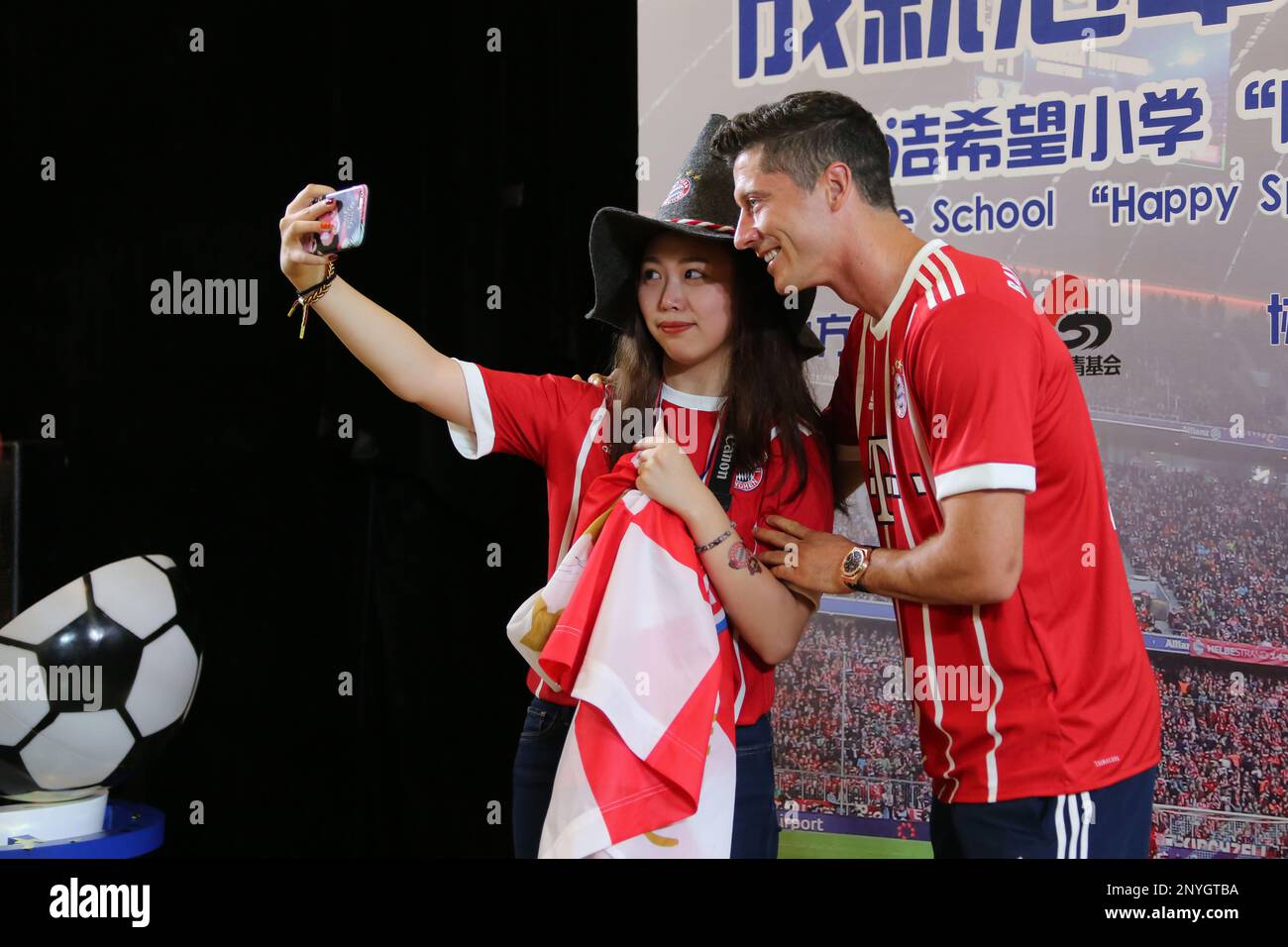 Polish football player Robert Lewandowski of Bayern Munich, right ...