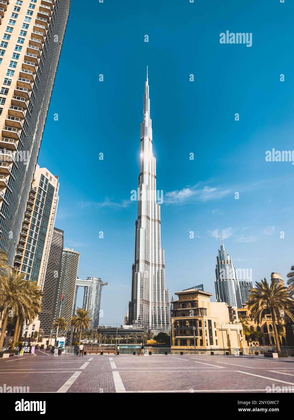 Burj Khalifa view from Burj park bridge in Downtown Dubai, United Arab ...
