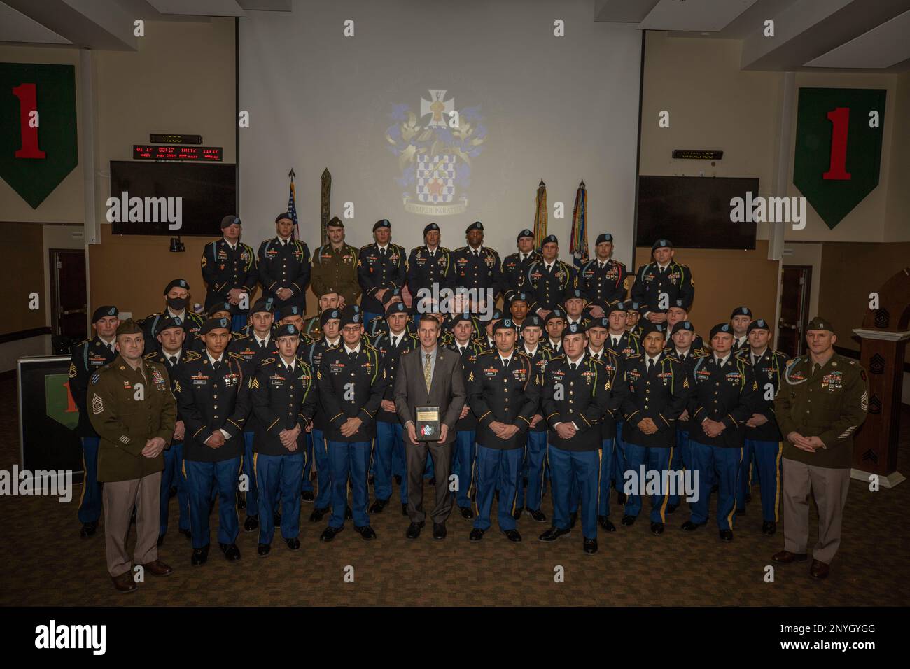 1st Infantry Division Soldiers gather for a photo after a ...