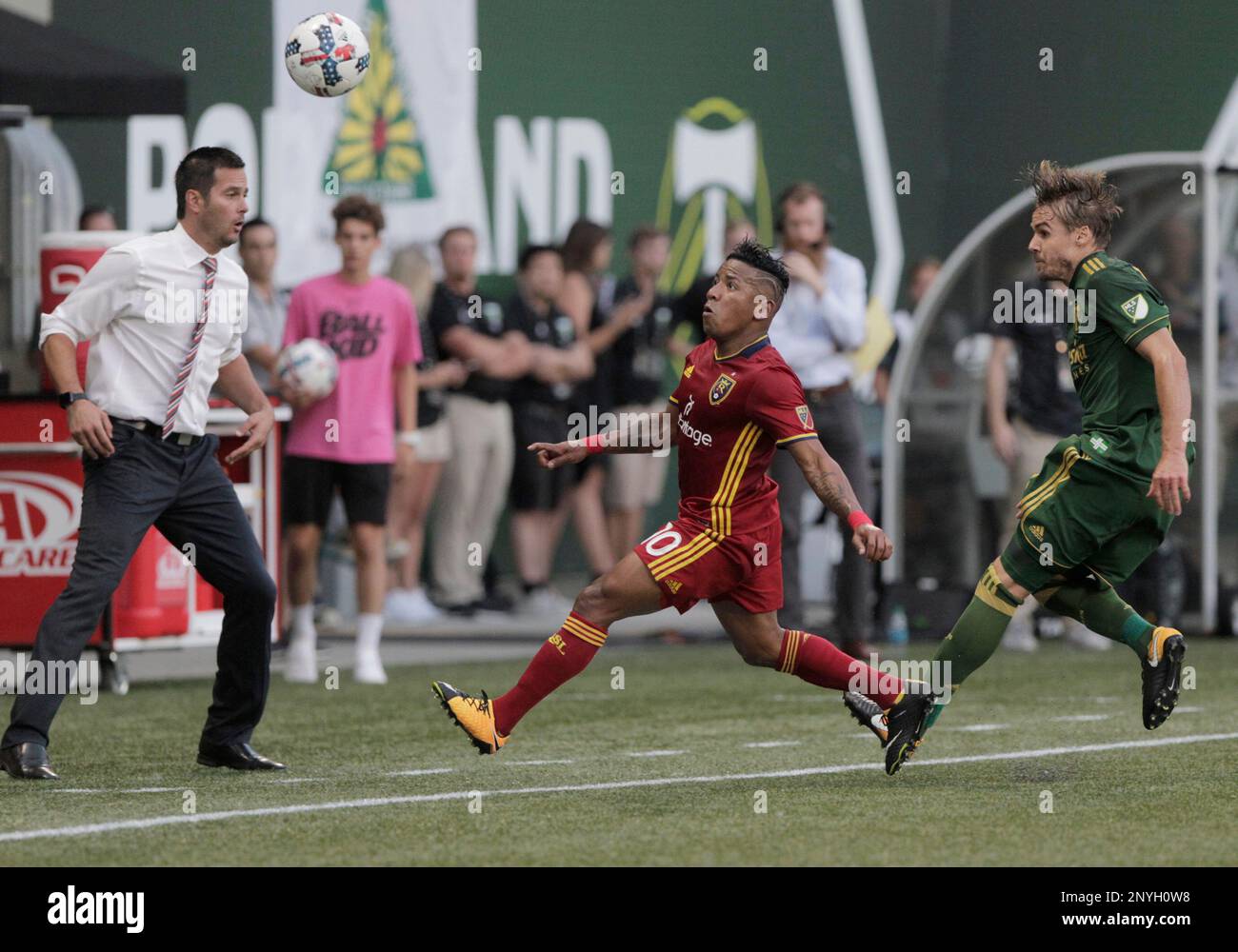 Real Salt Lake's Joao Plata (10) chases the ball to the sideline during ...