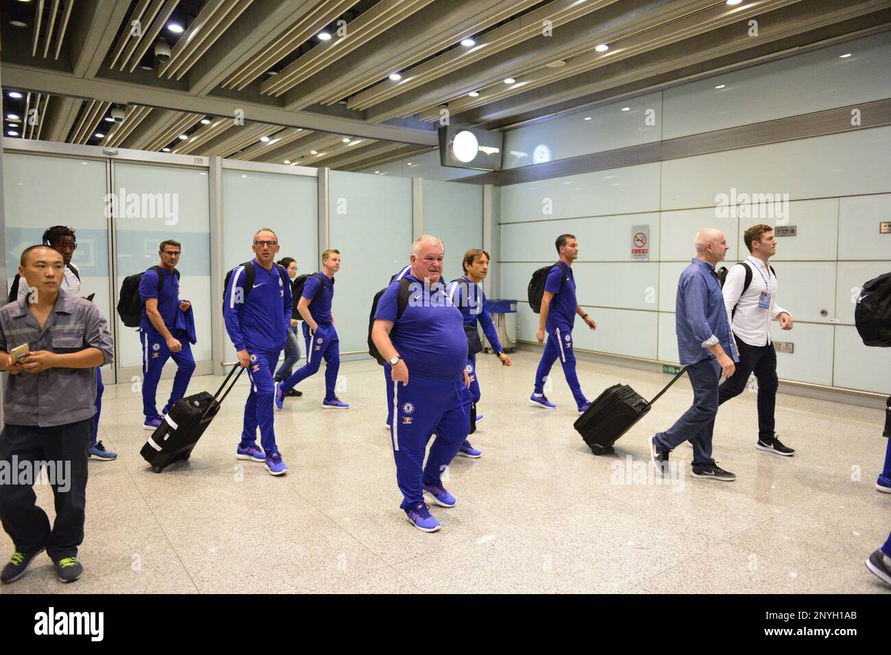 Players and coaching staff of Chelsea F.C. are pictured after arriving ...