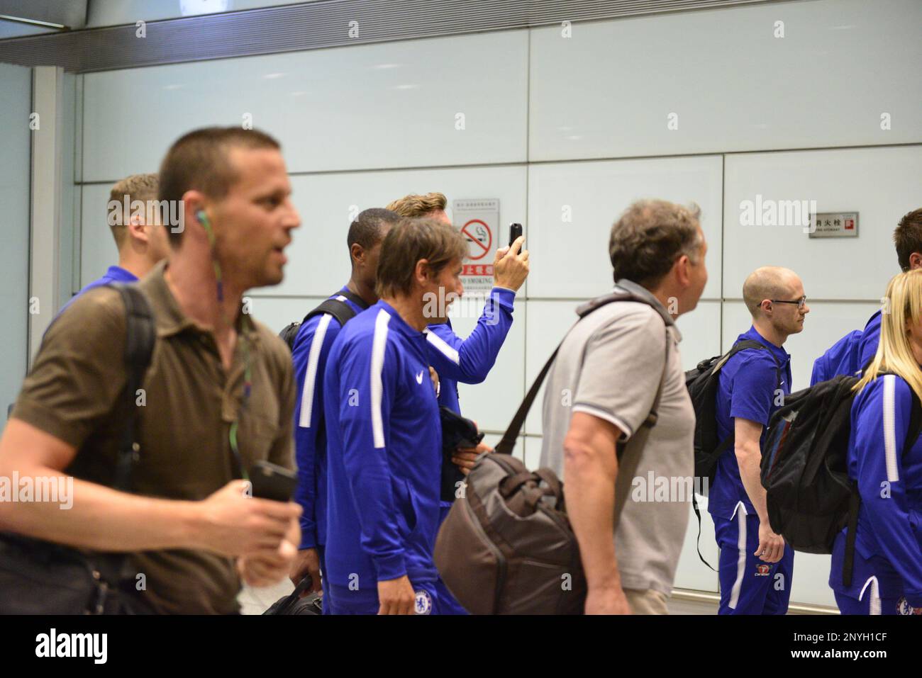 Players and coaching staff of Chelsea F.C. are pictured after arriving ...