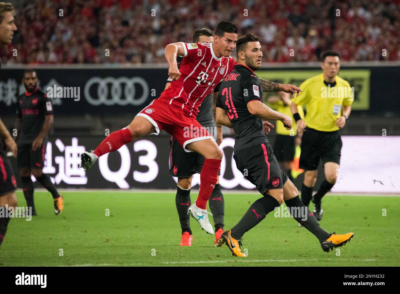 Colombian football player James Rodriguez, left, of Bayern Munich ...