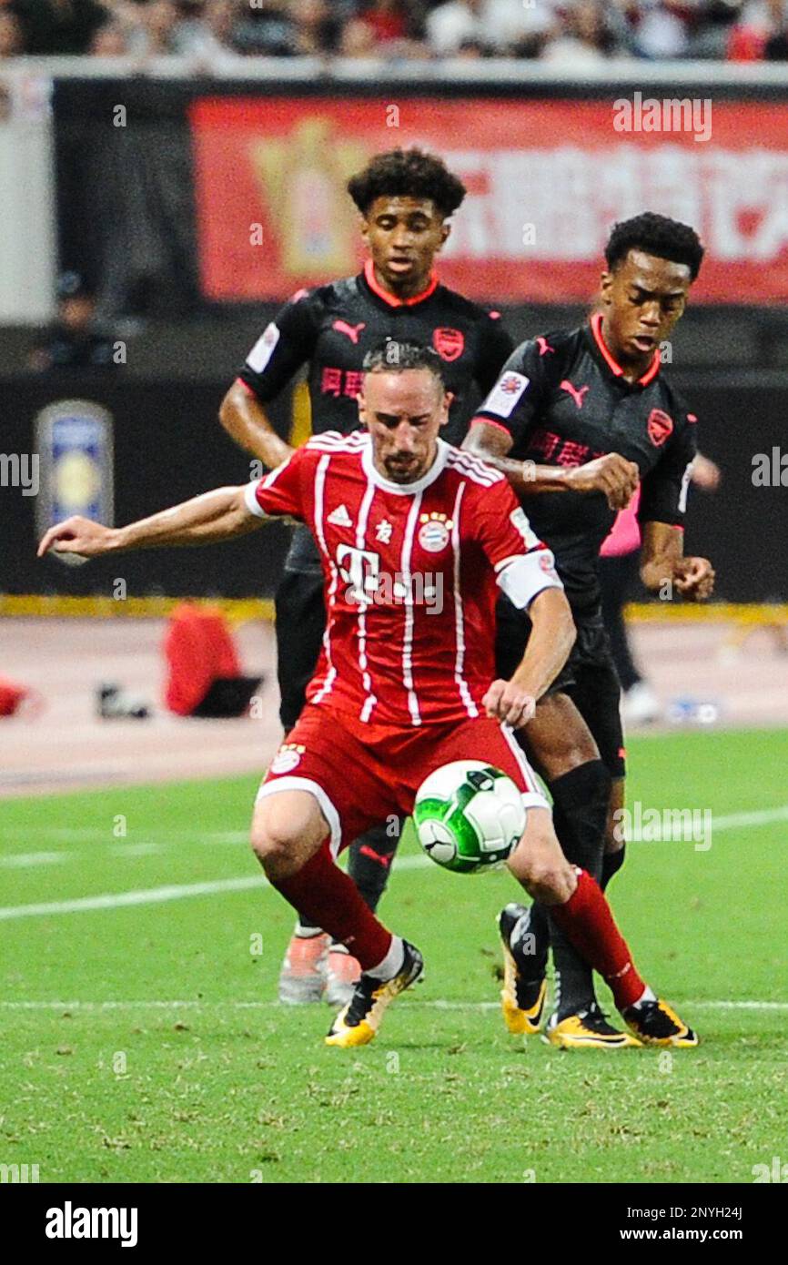 French football player Franck Ribery, front, of Bayern Munich, kicks ...