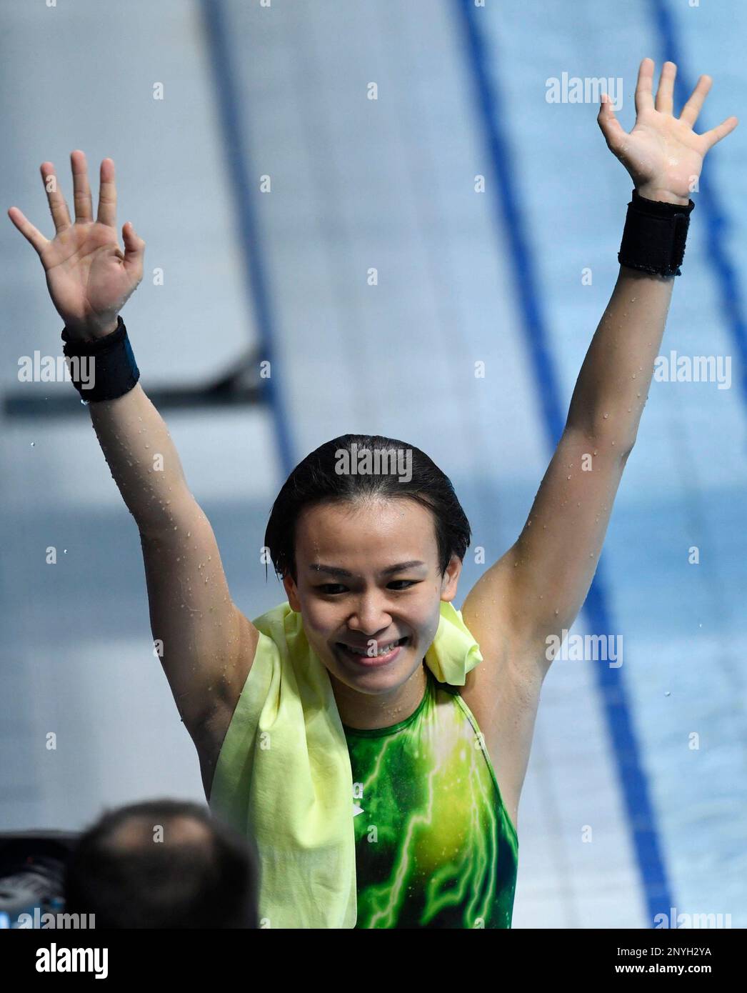 Cheong Jun Hoong of Malaysia celebrates after winning the women's ...