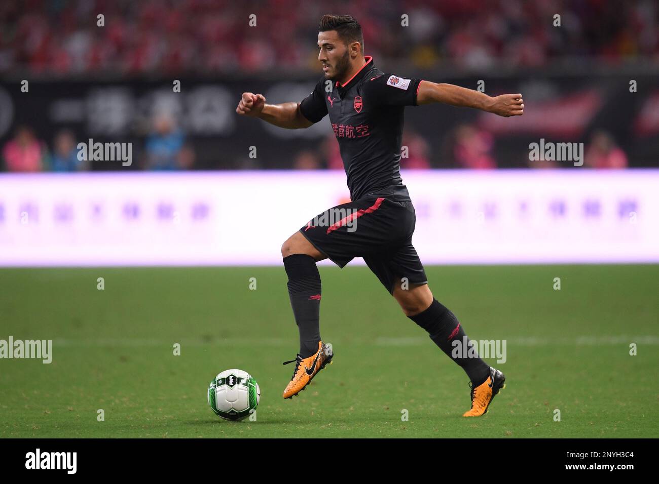 Bosnian football player Sead Kolasinac of Arsenal kicks the ball to ...