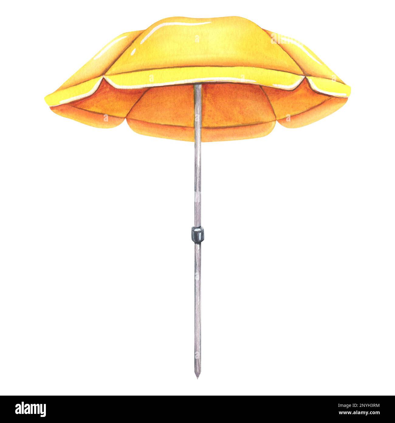Yellow, fabric, beach umbrella for protection from the sun. Watercolor ...