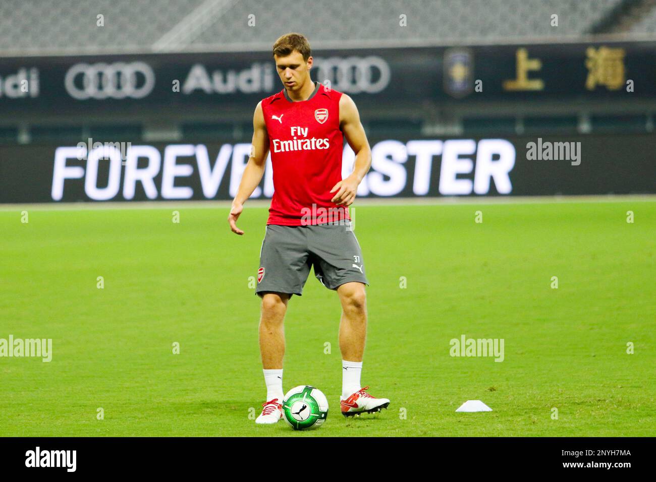Polish football player Krystian Bielik of Arsenal F.C. takes part in a training session for the ...