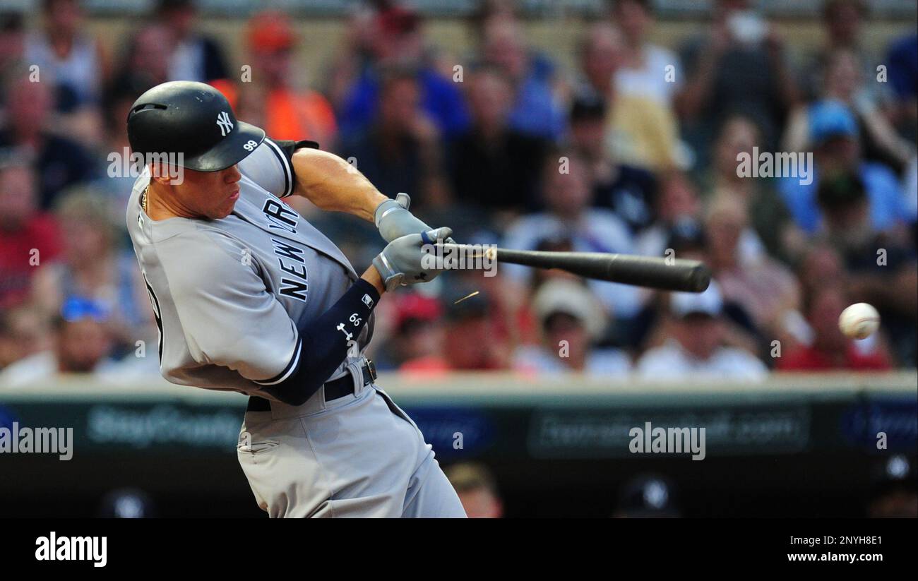 MINNEAPOLIS, MN - JULY 17: New York Yankees batter Aaron Judge breaks ...