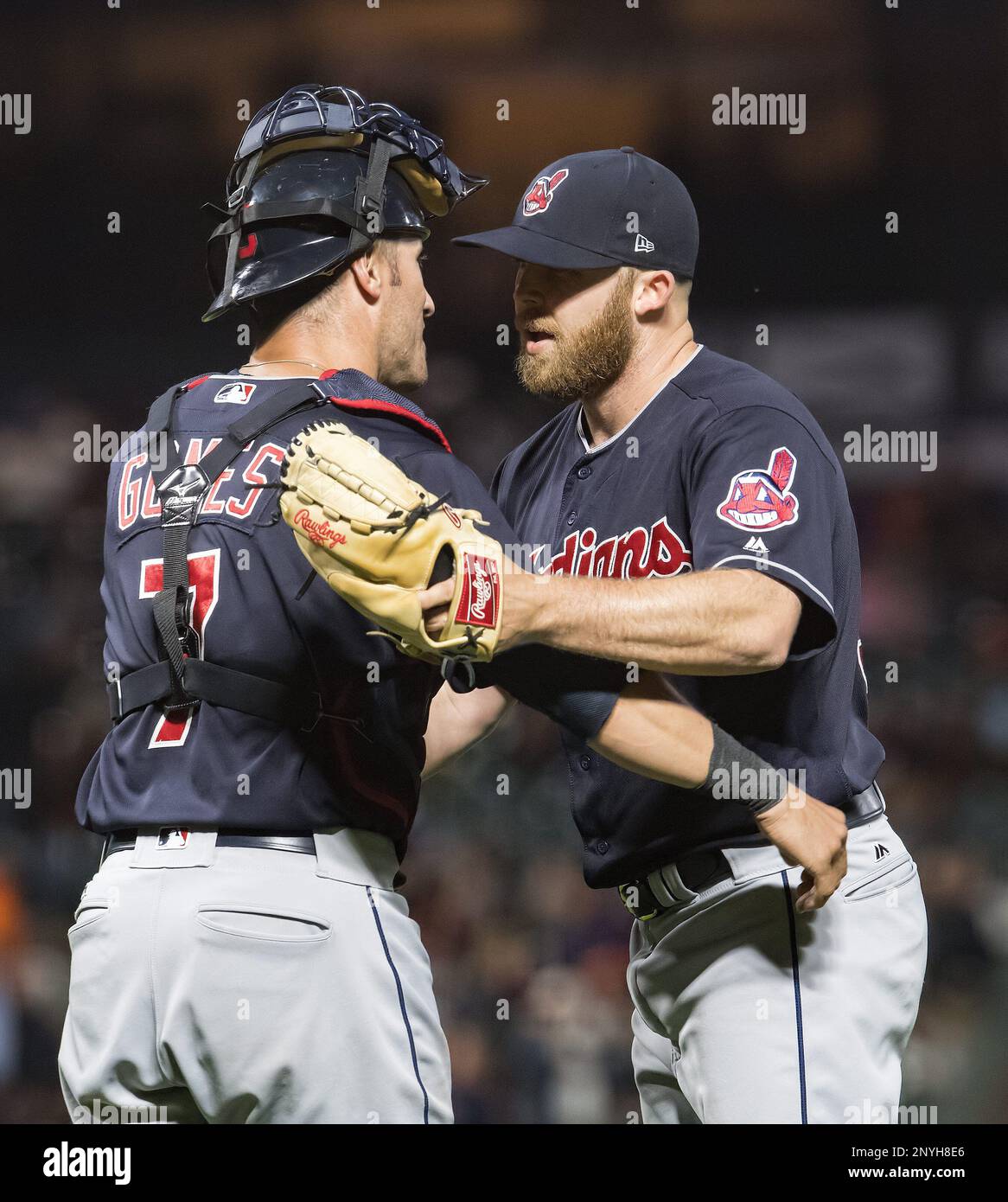 July 17, 2017: Cleveland Indians catcher Yan Gomes (7) gives relief ...