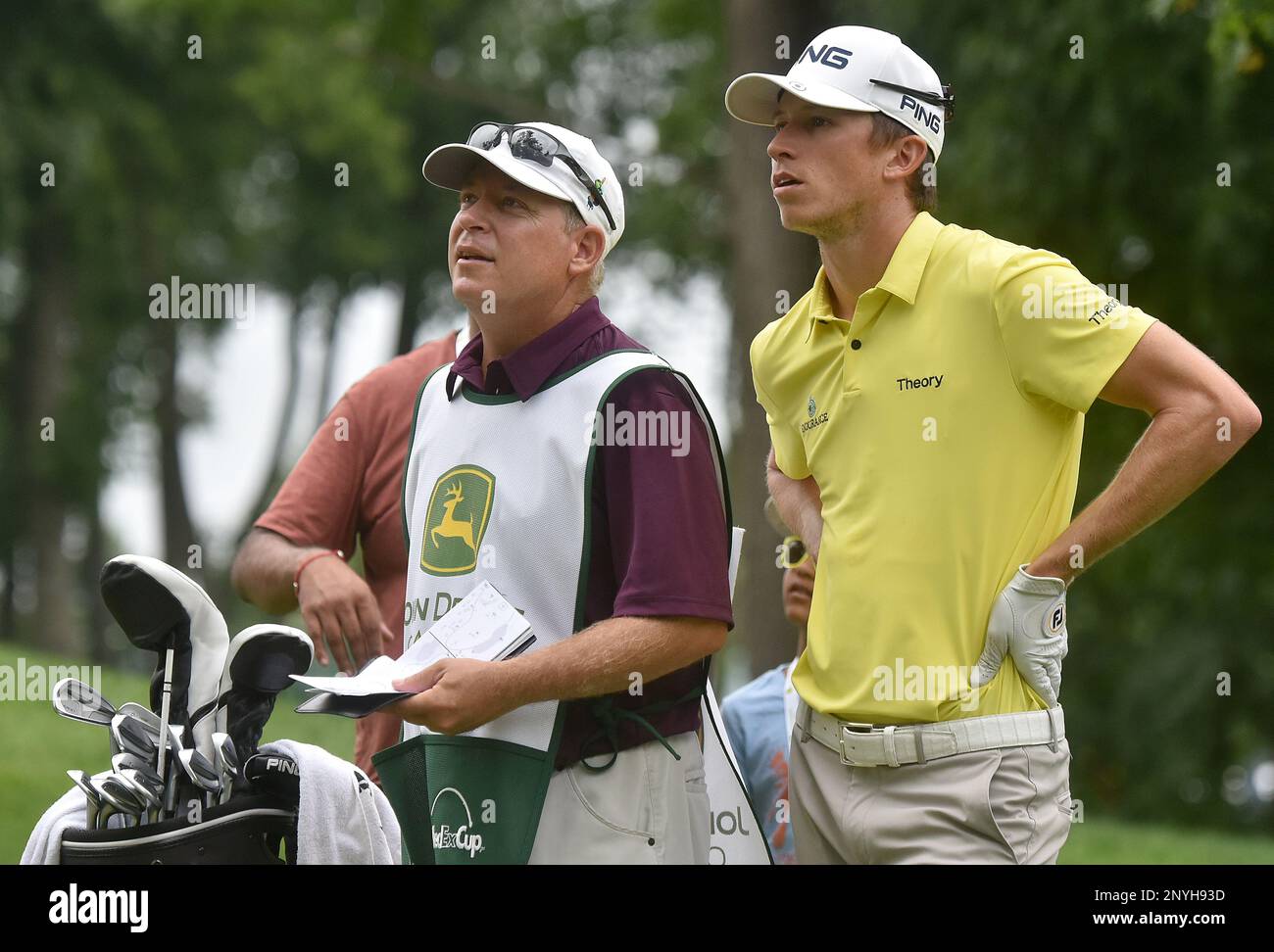 SILVIS, IL - JULY 16: Brandon Hagy gets some suggestions from his caddy ...