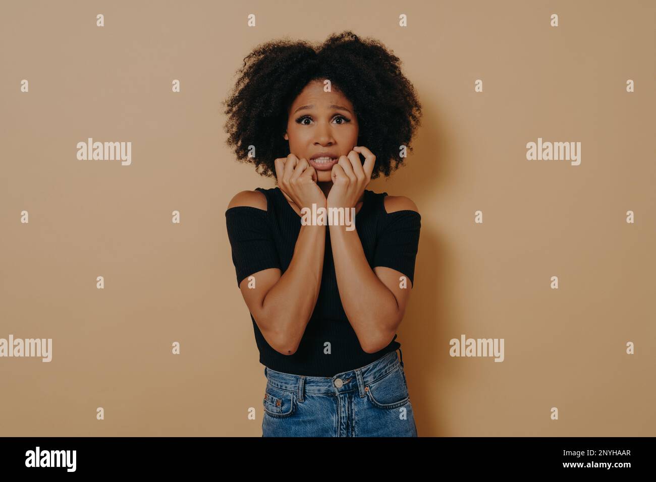 Woman about to panic hearing shocking worried news. Portrait of intense ...