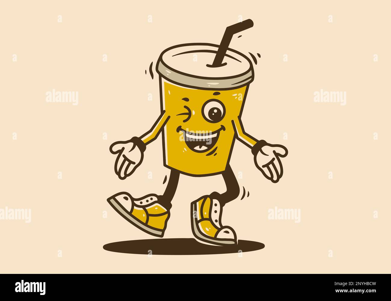 Mascot character design of drinking glass with a straw with happy face ...
