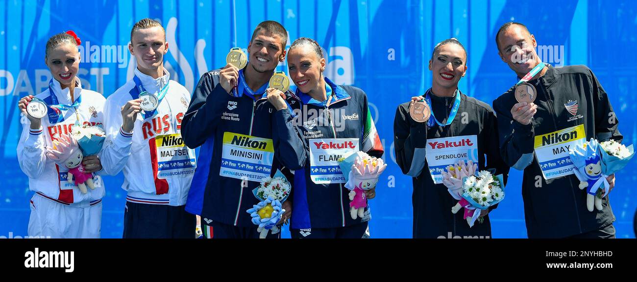Silver medal winners Mikhaela Kalancha and Aleksandr Maltsev of Russia ...