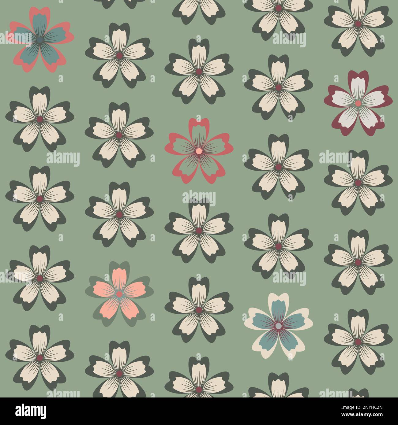 Pretty daisy flower seamless vector pattern background. Vintage ...