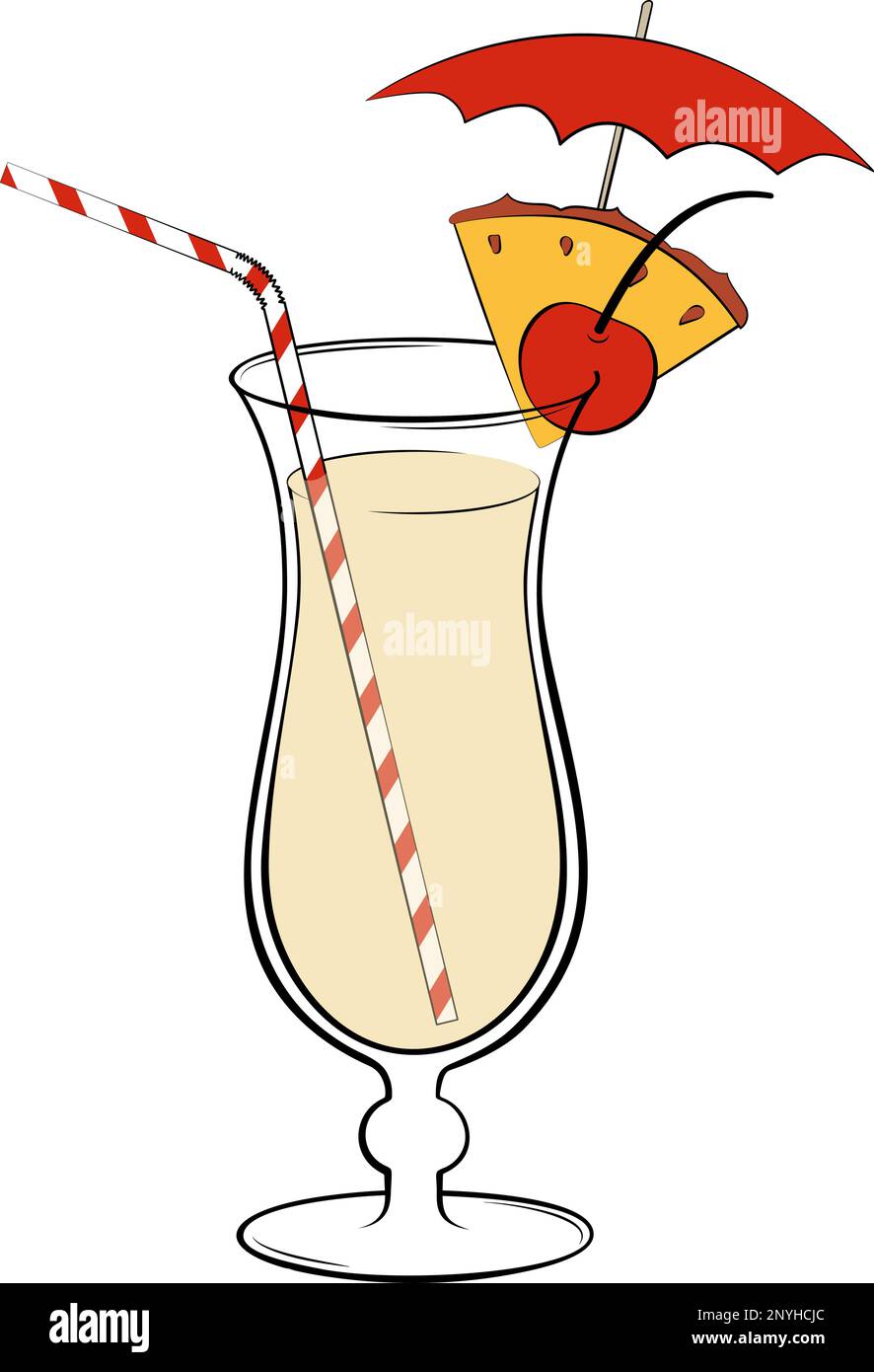 Pina colada cocktail decorated with pineapple slice, cherry and ...