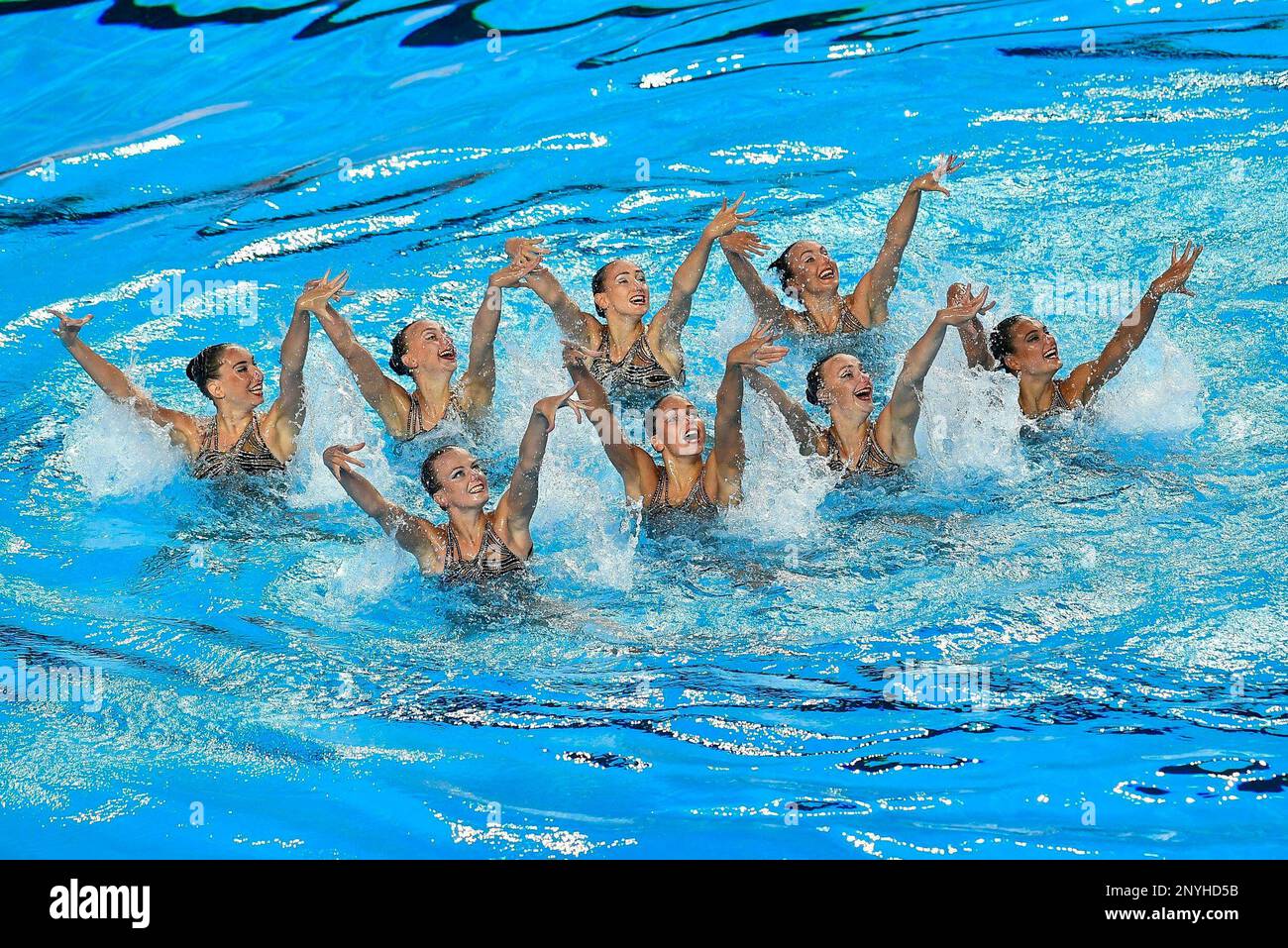 Team Russia performs during the women's team technical preliminary ...