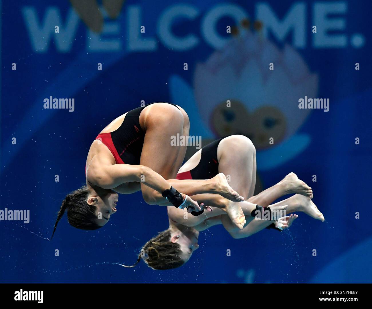 Meaghan Benfeito and Caeli McKay of Canada compete in the women's ...