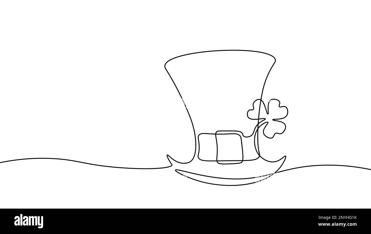 One continuous line St Patrick hat with clover silhouette. Irish ...