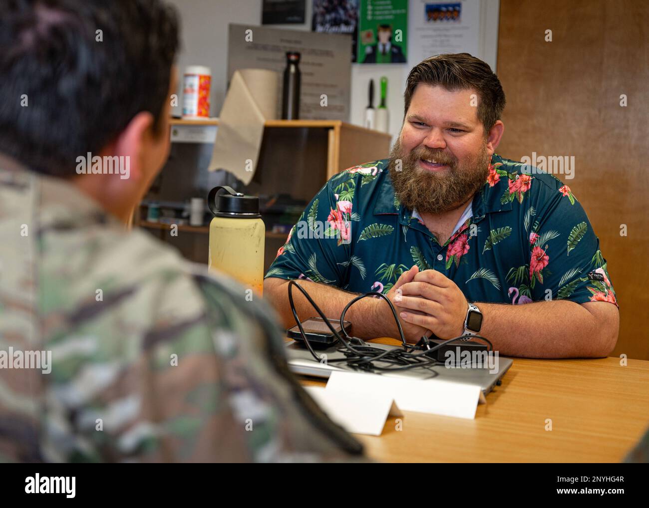 Brian Fattor, 58th Maintenance Squadron unit program manager, speaks to ...