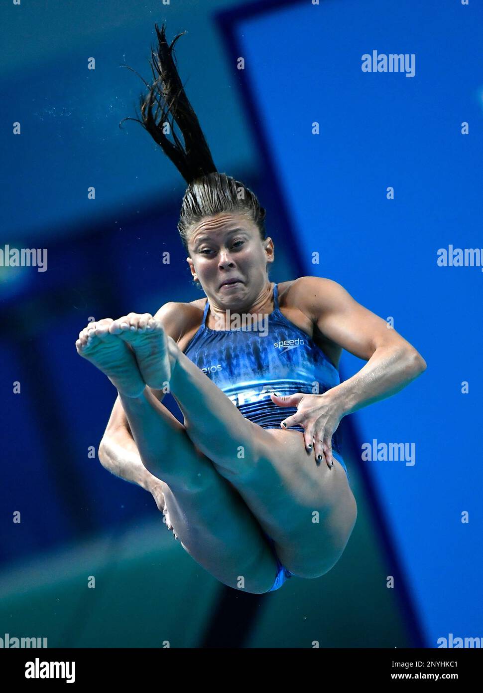 Luana Lira of Brazil competes in women's diving 1m springboard ...