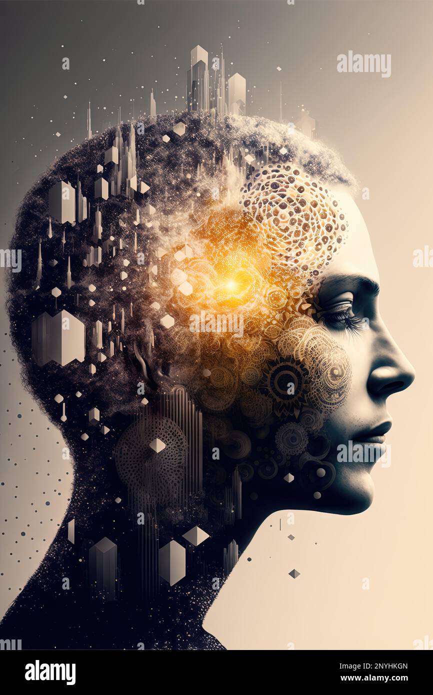 Brainwave, Conceptual Illustration of a Human Brain Overflowing with Ideas, artificial ...