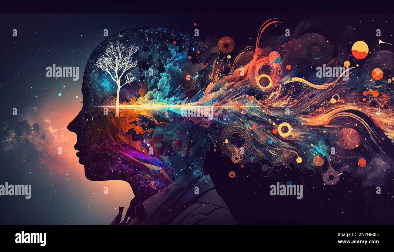 Colorful woman head. Meditation, higher consciousness and ...