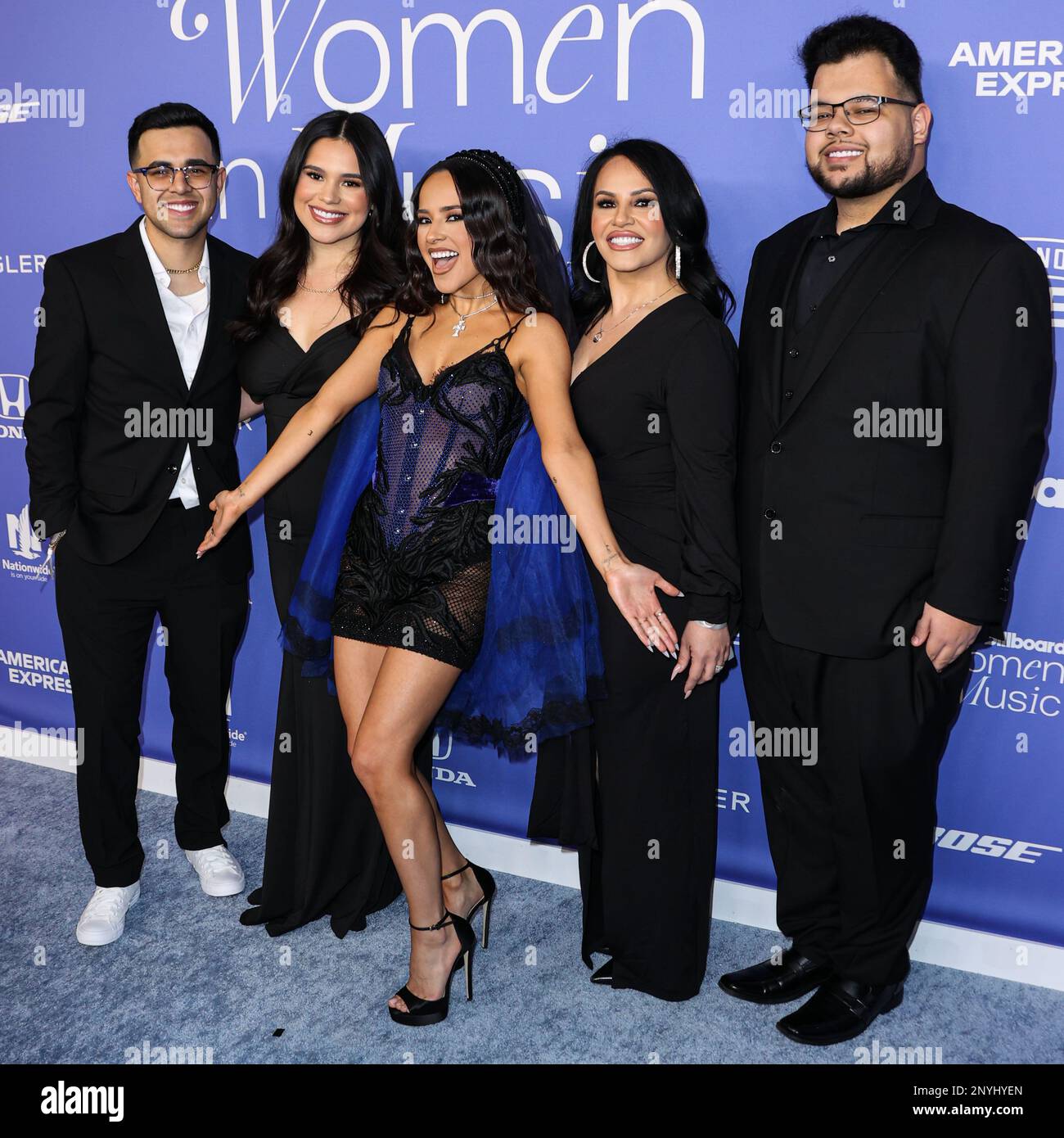 INGLEWOOD, LOS ANGELES, CALIFORNIA, USA - MARCH 01: Becky G, Alejandra Gomez and family arrive ...