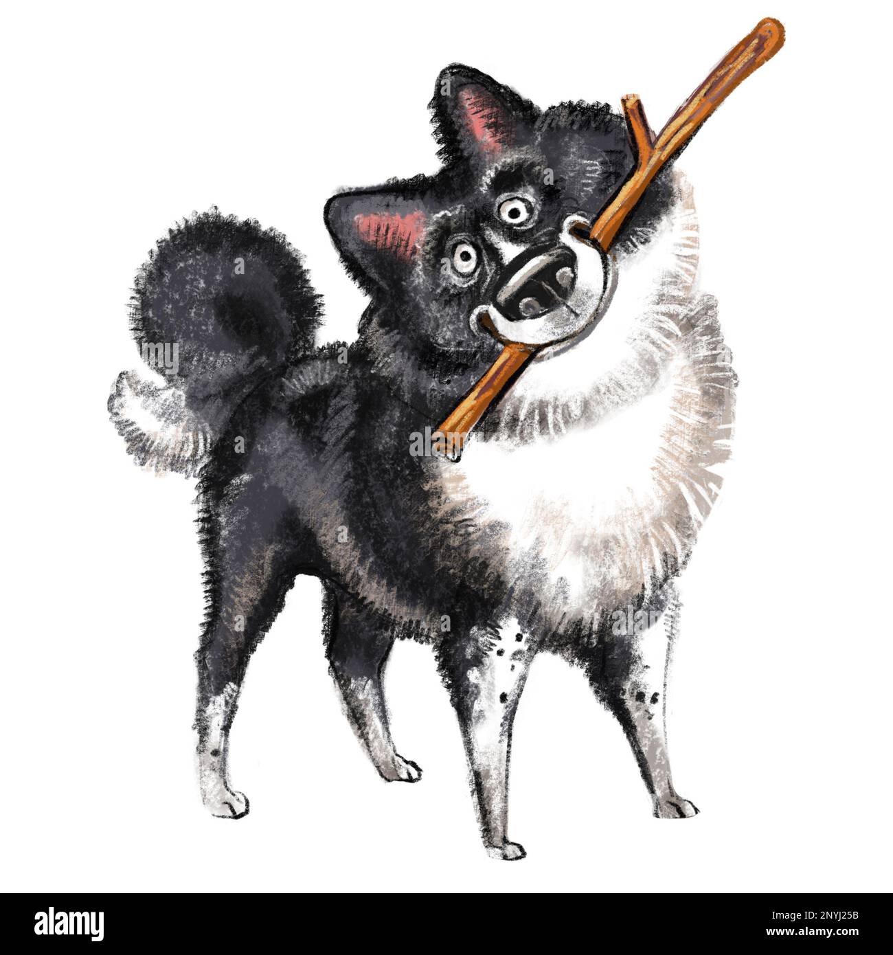 Cute funny cartoon dog character. Laika dog with a stick raster ...