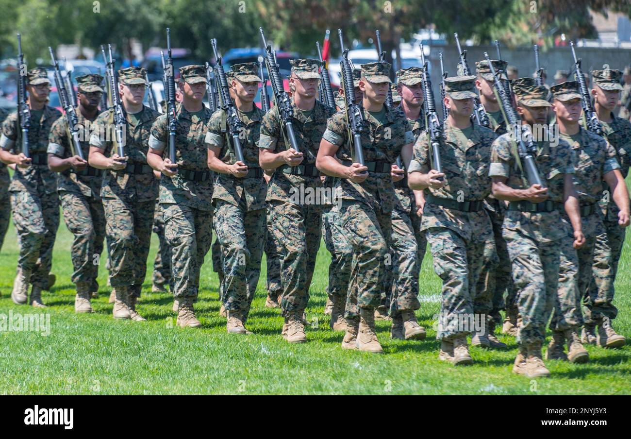 Marines pass in review as Colonel Bobbi Shea turned over command of the ...