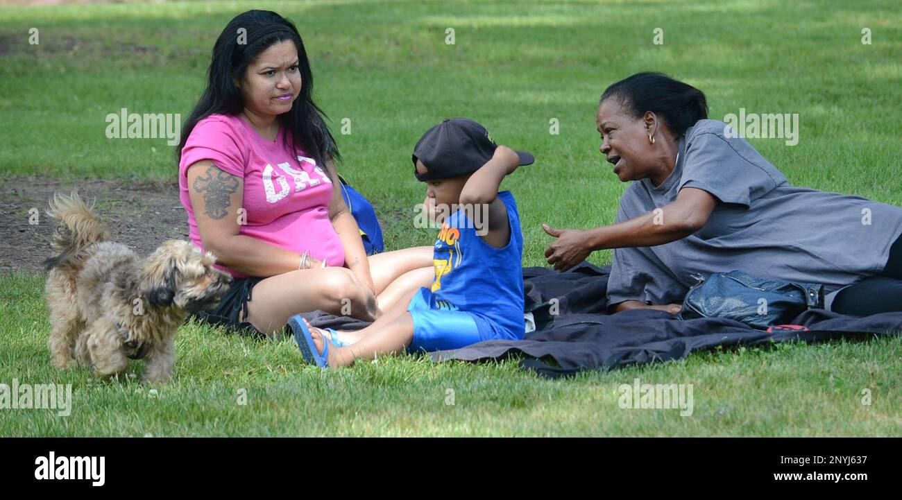 Joyce Bonaparte, from left, of Hazleton, Pa., her son Tyrone McCoy Jr ...