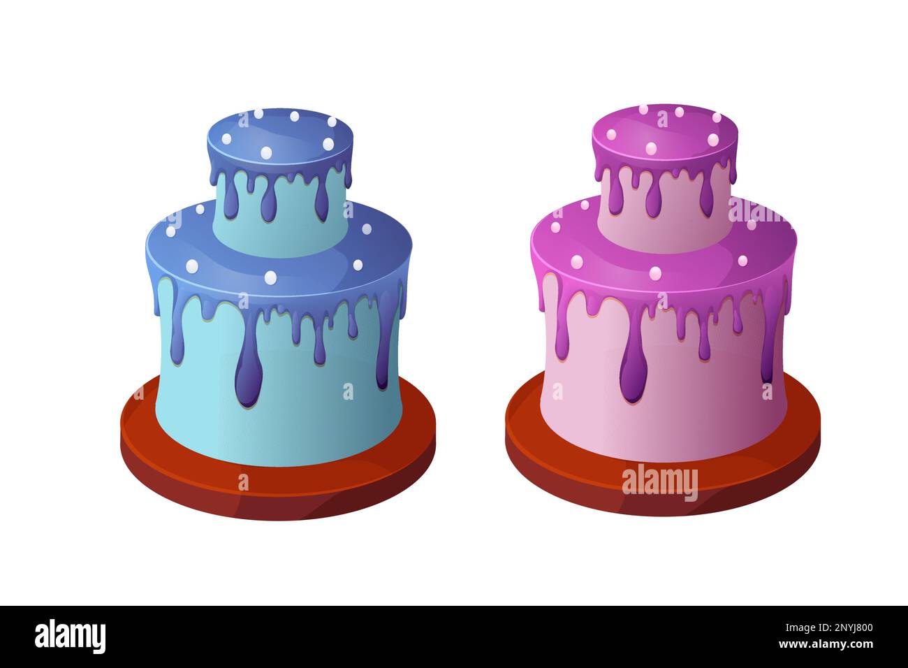 Set birthday cakes with cream, drip, candles, collection anniversary ...
