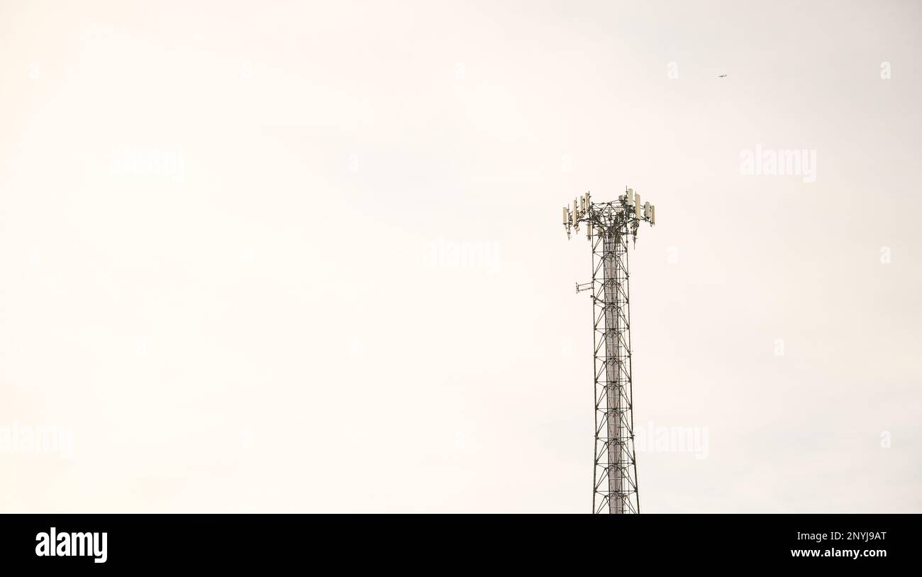 Cell phone tower in the sky showing 4g 5g telecommunication satellite showing wireless signal ...