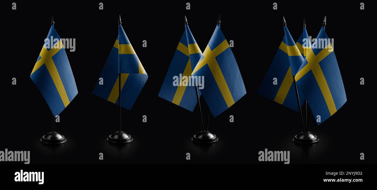 Small national flags of the Sweden on a black background Stock Photo ...