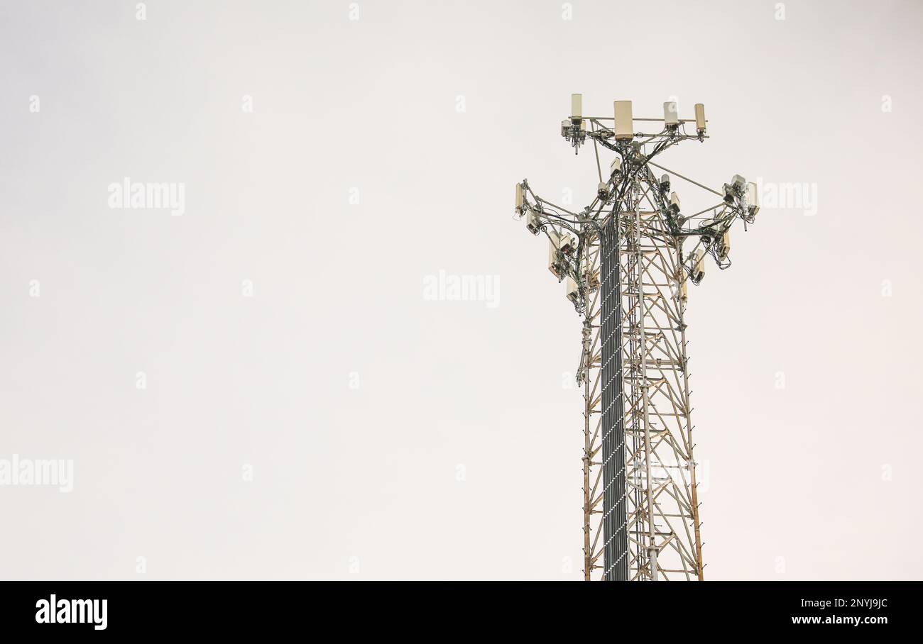 Cell phone tower in the sky showing 4g 5g telecommunication satellite showing wireless signal ...