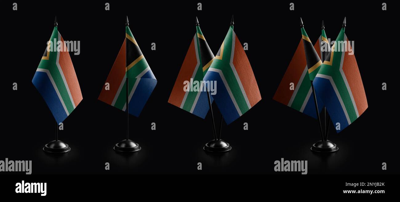 Small national flags of the South Africa on a black background Stock ...