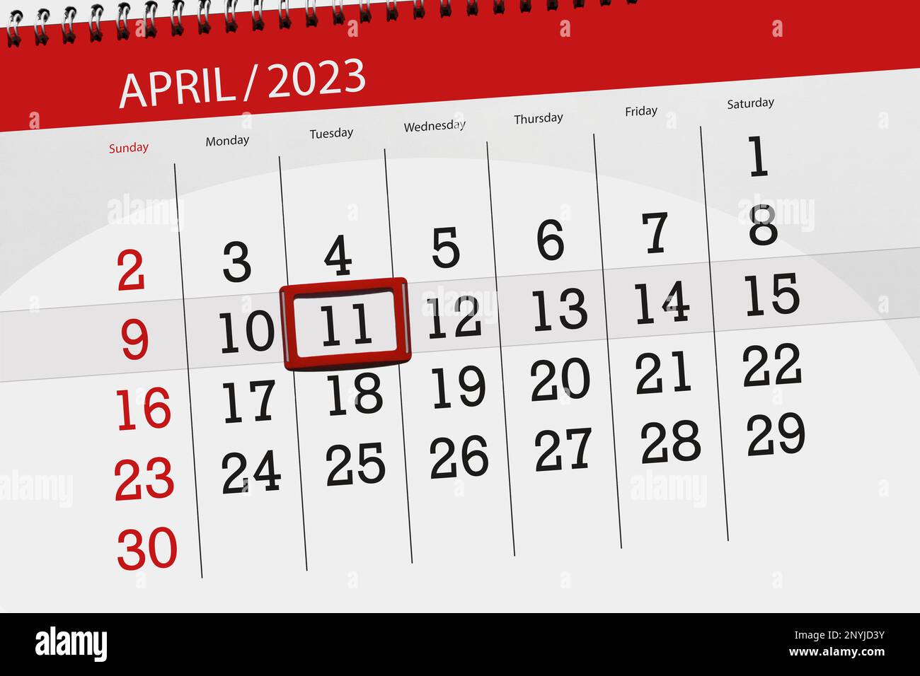 Calendar 2023, deadline, day, month, page, organizer, date, april, tuesday, number 11 Stock ...