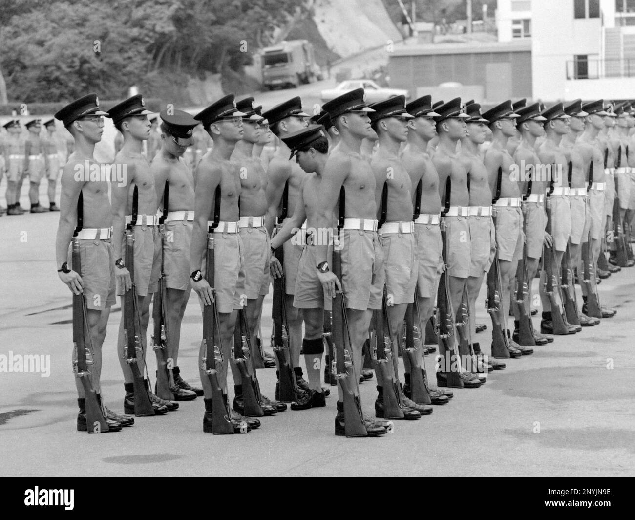Recruit Police Constables practice footdrill on the (Royal Hong Kong ...
