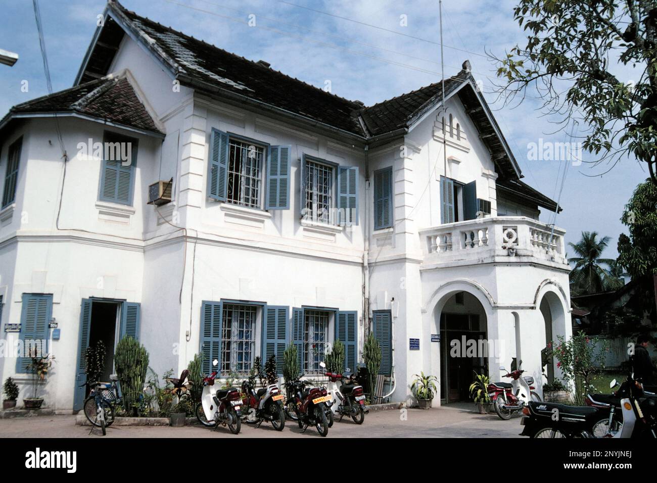 Street view, Post Office, a French Colonial-style building in Luang ...