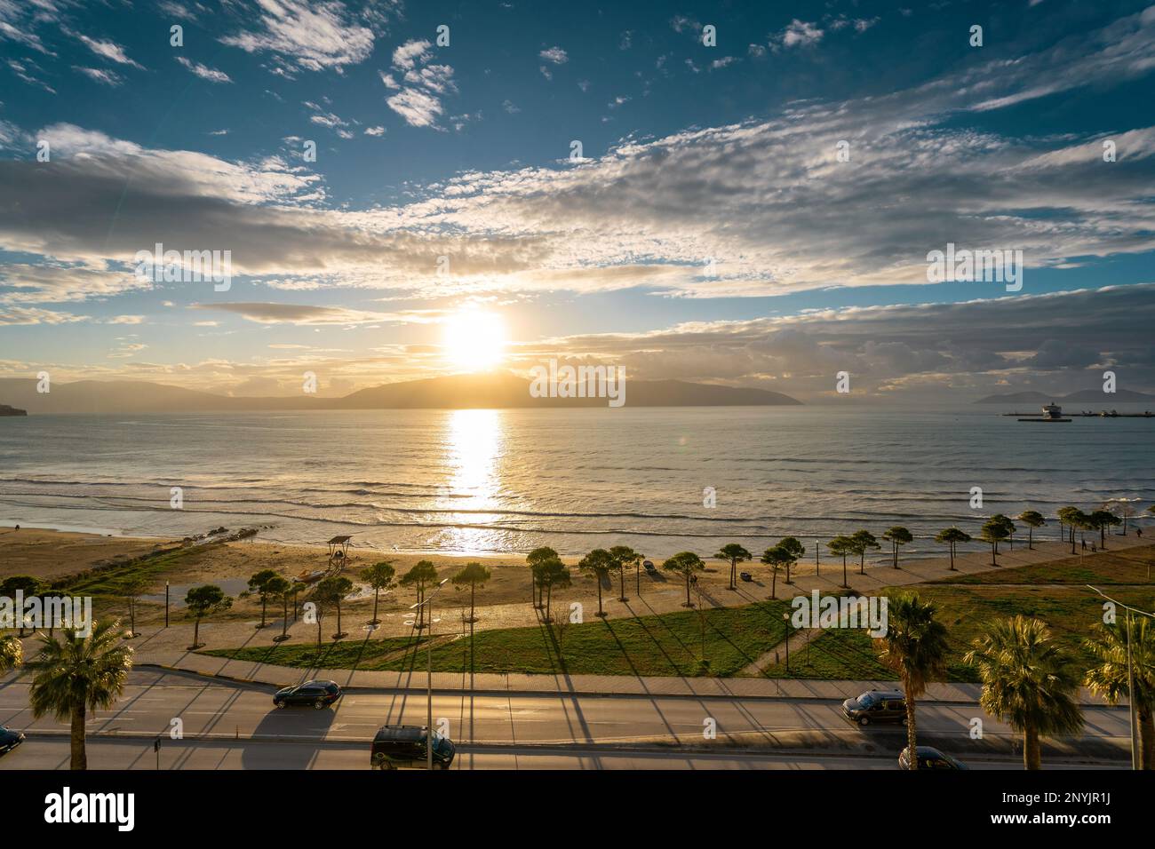 Beautiful sunset on the beach in Vlore, Albania. Sunset sky on the ...