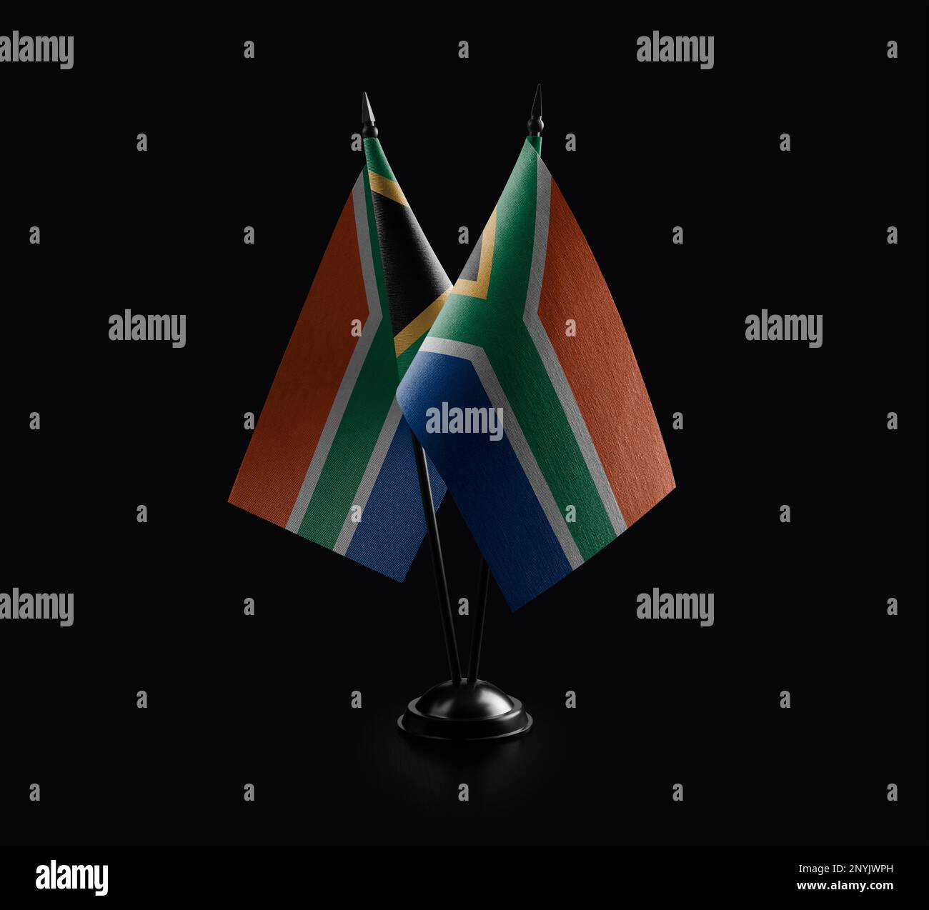Small national flags of the South Africa on a black background Stock ...