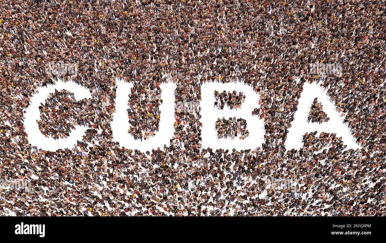 Concept or conceptual large community of people forming the word CUBA ...