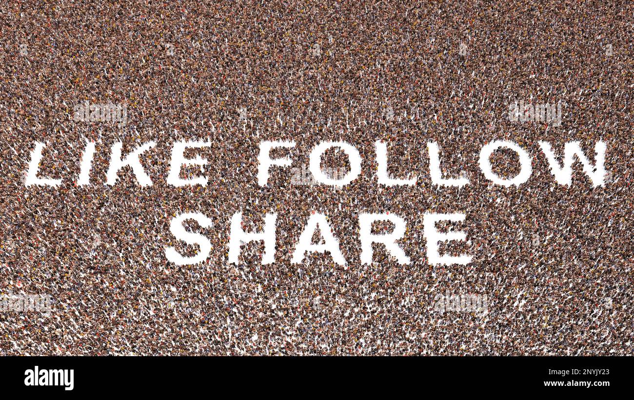 Concept conceptual community of people forming the LIKE FOLLOW SHARE ...