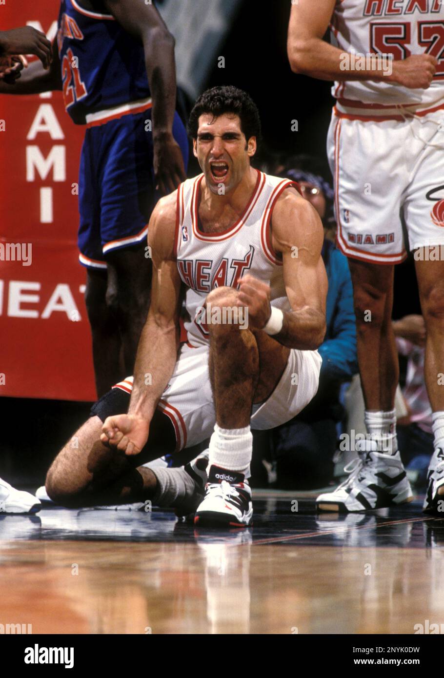 Miami Heat center Rony Seikaly (4) celebrates after a basket during an ...