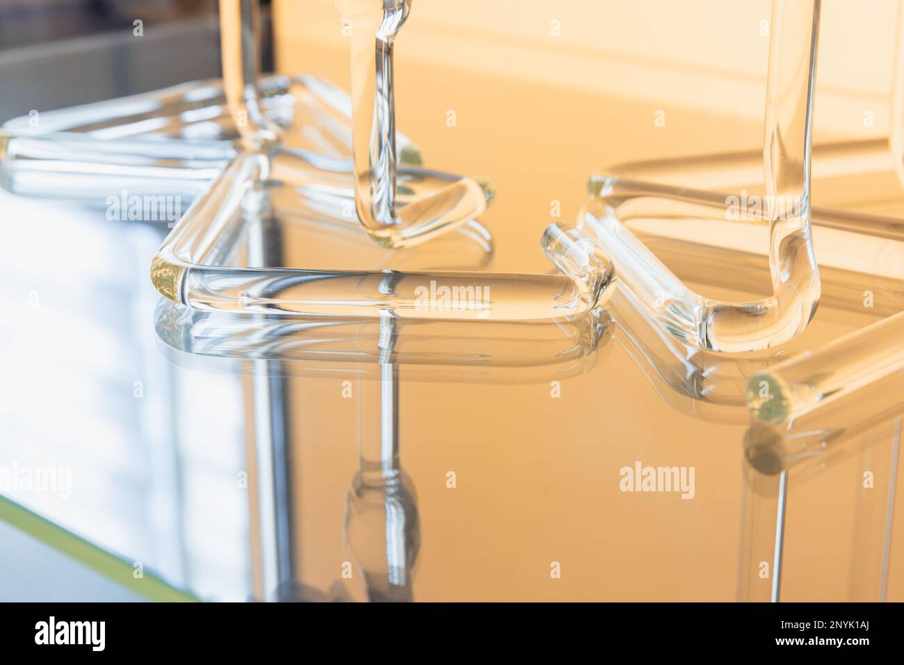 Abstract glass installation, transparent bent details, geometric ...