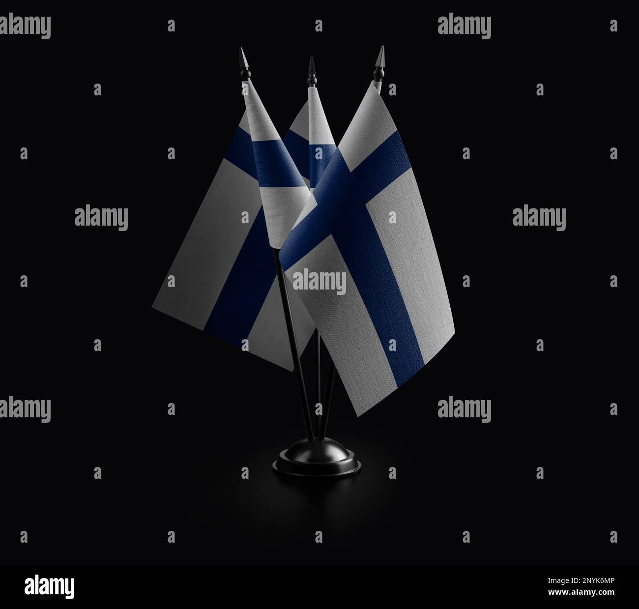 Small national flags of the Finland on a black background Stock Photo ...