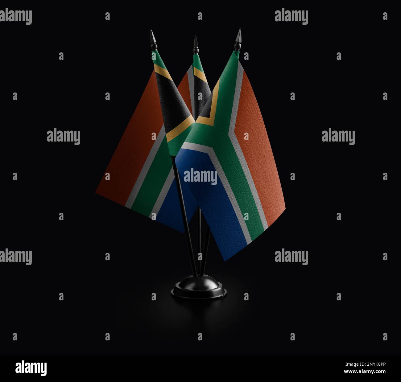 Small national flags of the South Africa on a black background Stock ...