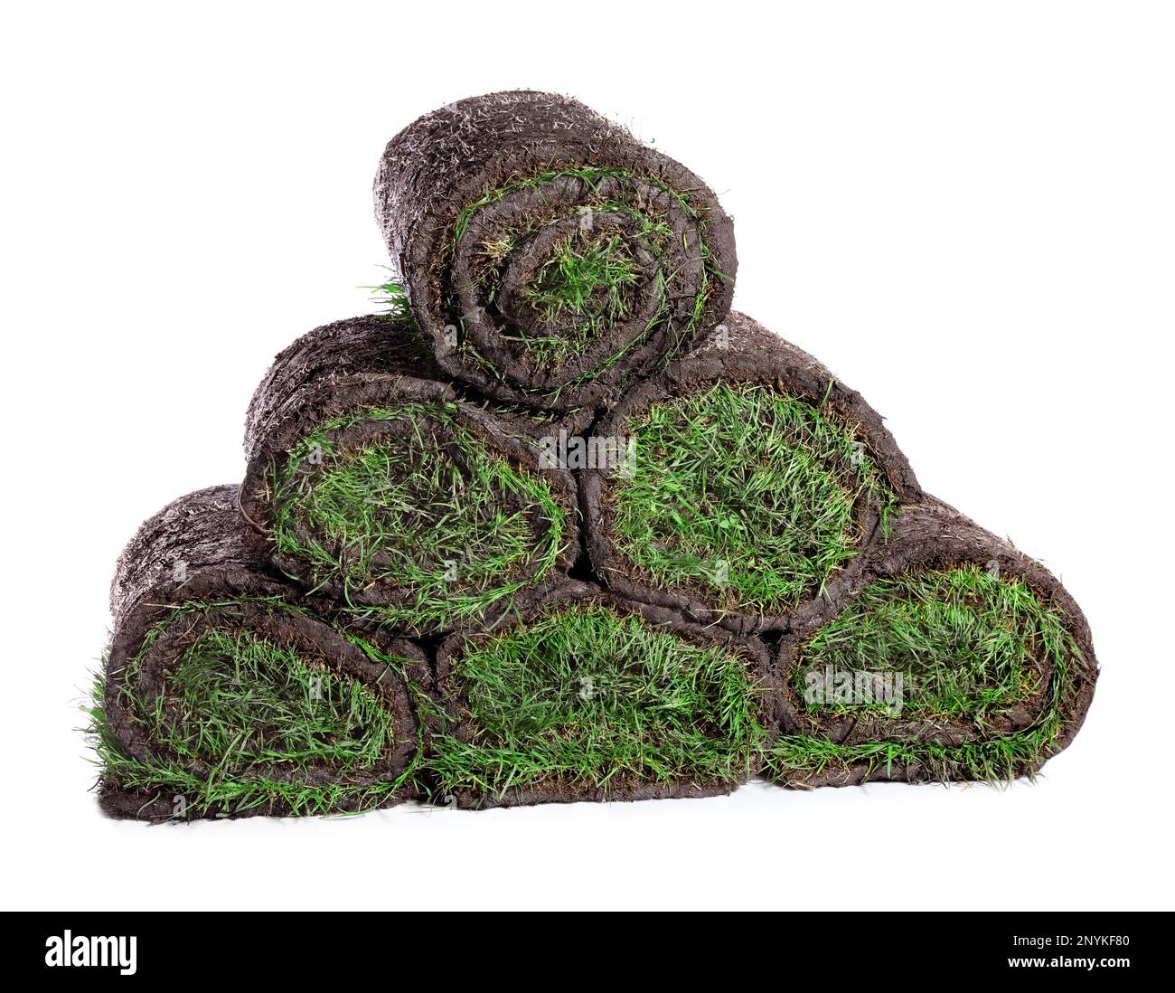 Rolls of grass sod on white background Stock Photo - Alamy